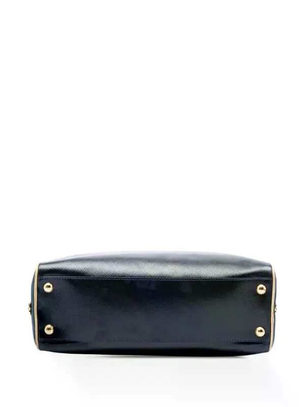 Prada 2000-2013 Bicolor Saffiano Vernice Pyramid Frame Handbag