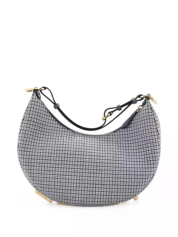 Fendi Houndstooth Wool Small Hobo Bag - Grey