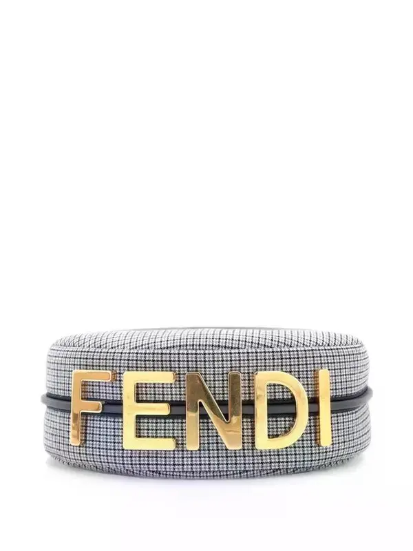 Fendi Houndstooth Wool Small Hobo Bag - Grey