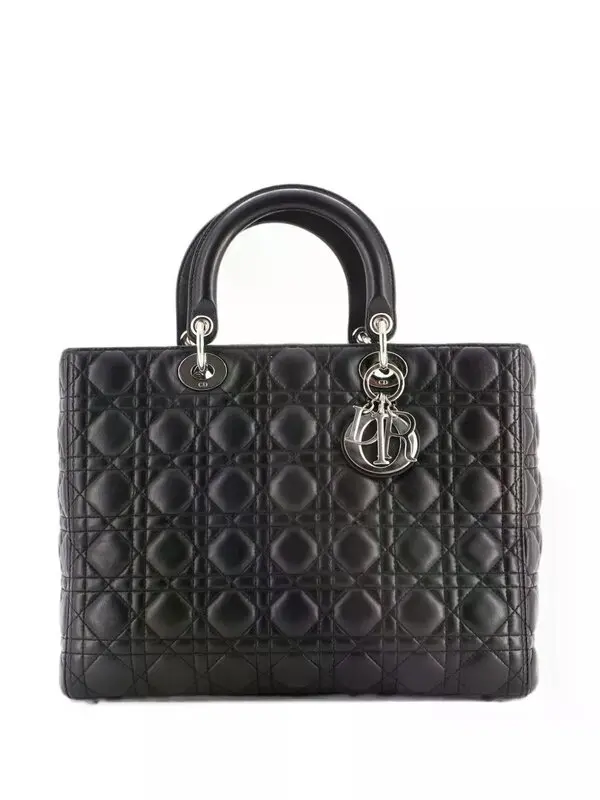 Dior Vintage Lady Bag Cannage Quilt Lambskin Large Satchel - Black