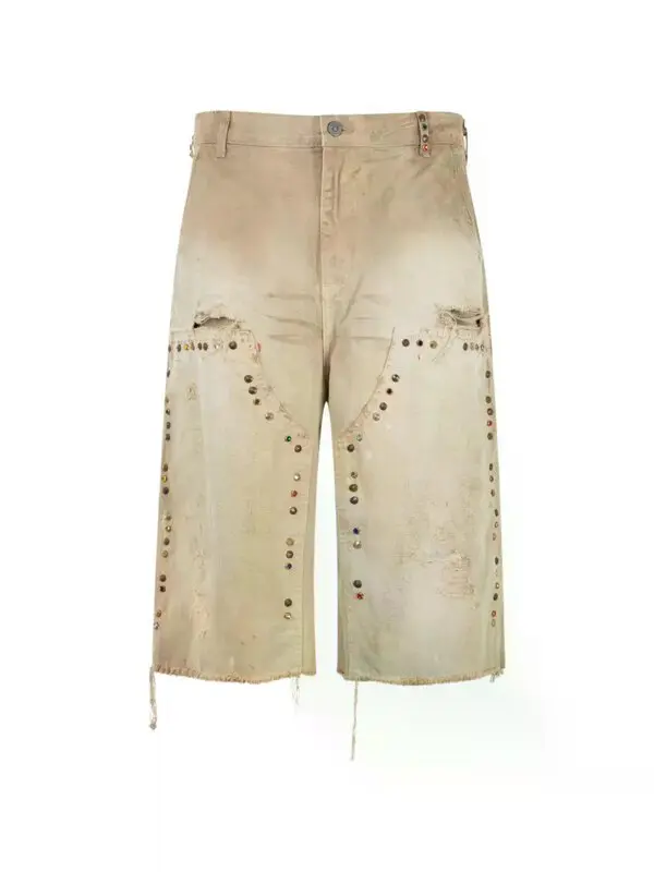 SATOSHI NAKAMOTO Danny's Carpenter Distressed Studded Shorts