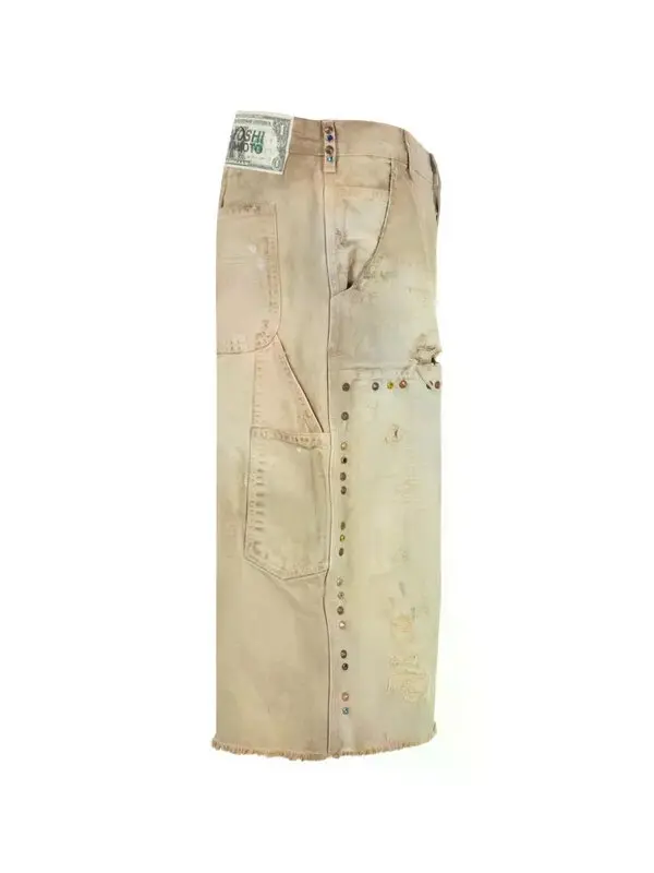SATOSHI NAKAMOTO Danny's Carpenter Distressed Studded Shorts