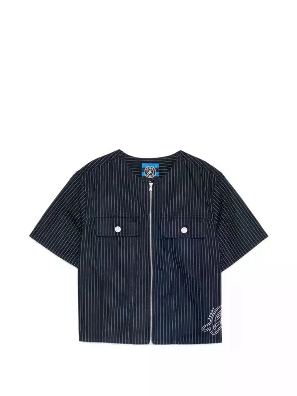 AGNES B. Logo-embroidered Striped Shirt - Blue