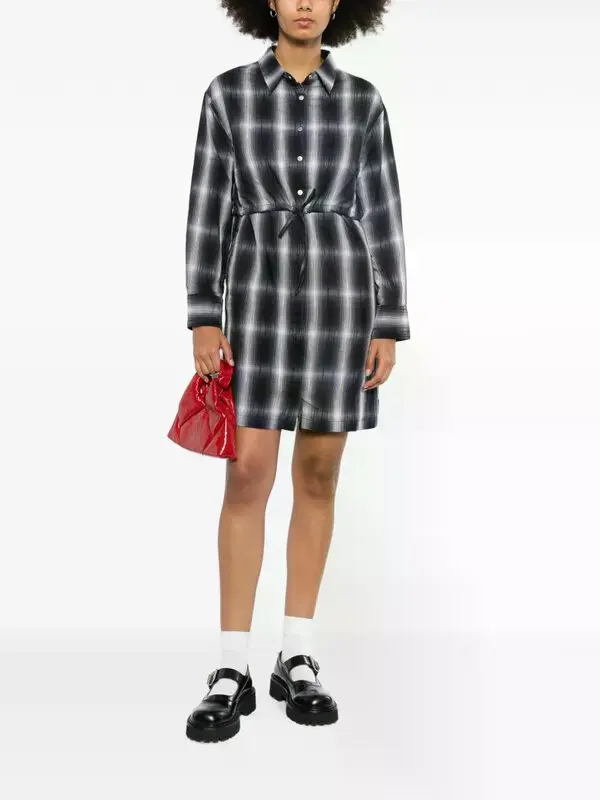 AGNES B. Logo-patch Plaid Shirt Dress