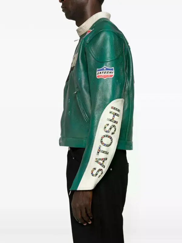 SATOSHI NAKAMOTO Patch-detail Leather Jacket