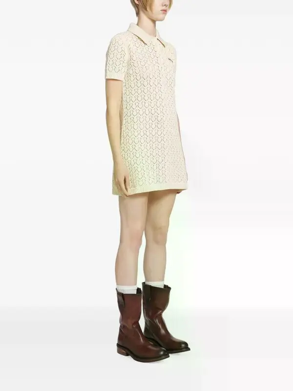 Miu Miu Logo-patch Pointelle-knit Mini Dress