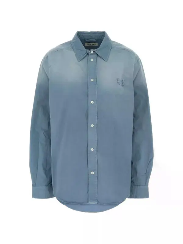 Miu Miu Logo-embroidered Cotton-twill Shirt - Blue