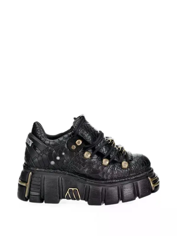 NEW ROCK Crocodile-effect Platform Derby Shoes - Black