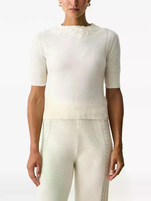 Ermanno Scervino Lace-trimmed Pointelle-knit Top
