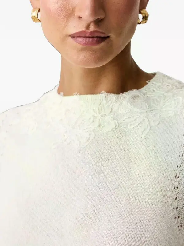 Ermanno Scervino Lace-trimmed Pointelle-knit Top