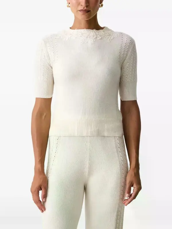 Ermanno Scervino Lace-trimmed Pointelle-knit Top