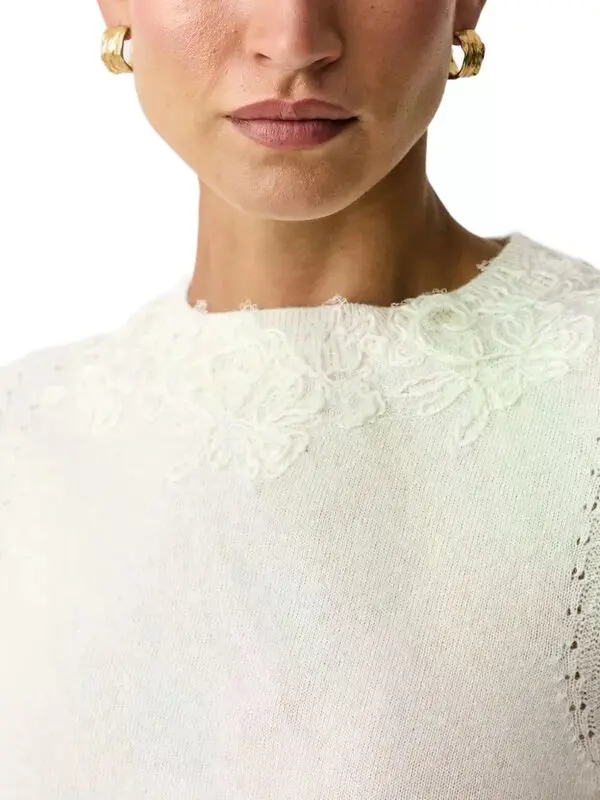 Ermanno Scervino Lace-trimmed Pointelle-knit Top