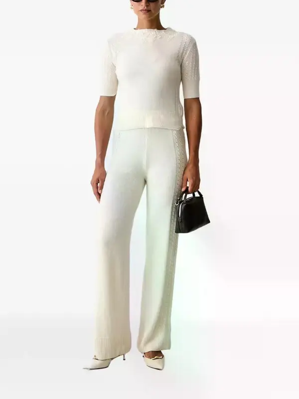Ermanno Scervino Lace-trimmed Pointelle-knit Top - Neutrals