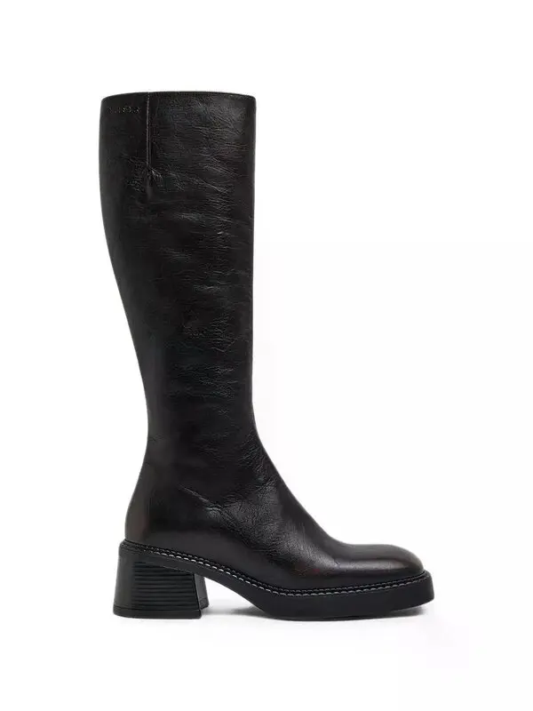MIISTA Yumi Square-toe Leather Knee-high Boots