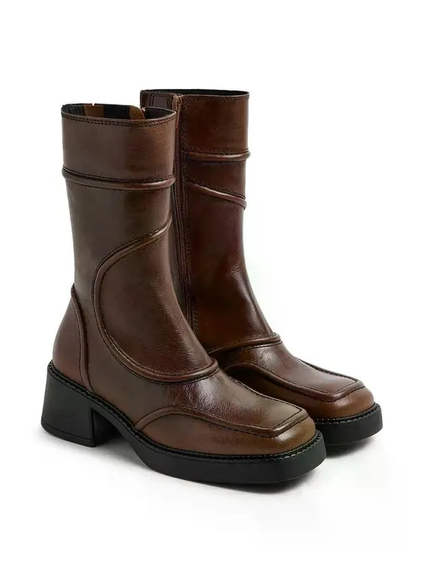 MIISTA Malene Panelled Square-toe Boots - Brown
