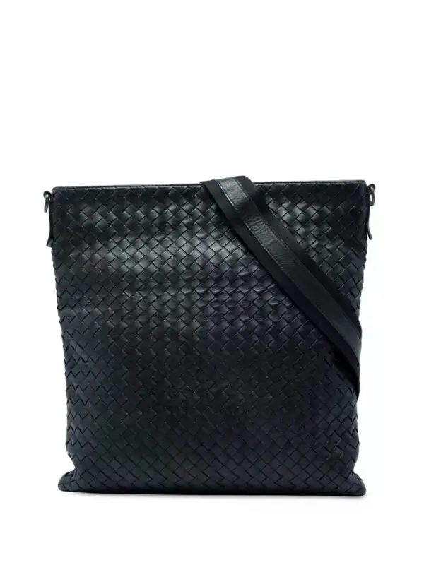 Bottega Veneta 2012-2026 Intrecciato Nappa Flat Messenger Bag Crossbody Bag - Black