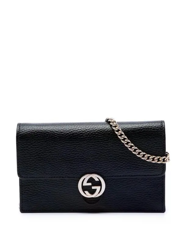 Gucci 2000-2015 Dollar Calfskin Interlocking G Wallet On Chain Crossbody Bag - Black
