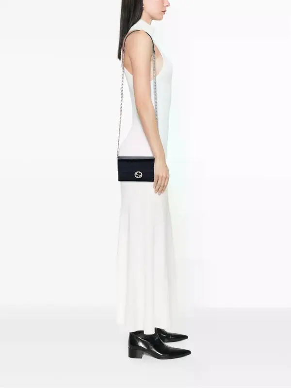 Gucci 2000-2015 Dollar Calfskin Interlocking G Wallet On Chain Crossbody Bag - Black
