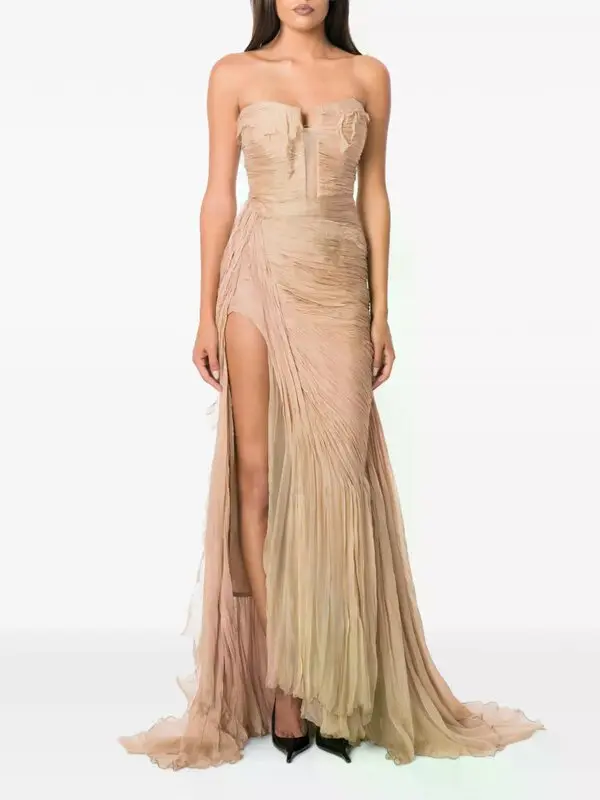 NORINA ST Distressed-effect Ruched Gown - Pink
