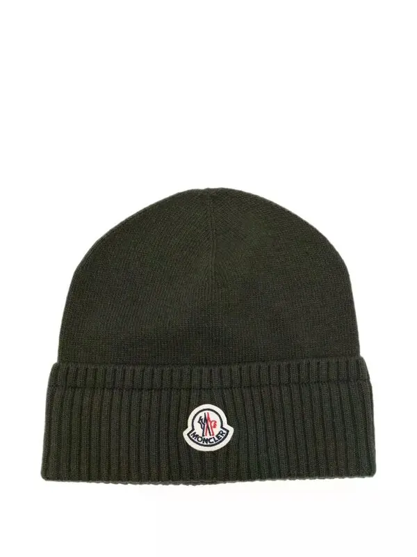 Moncler Logo-patch Ribbed-trim Beanie - Green