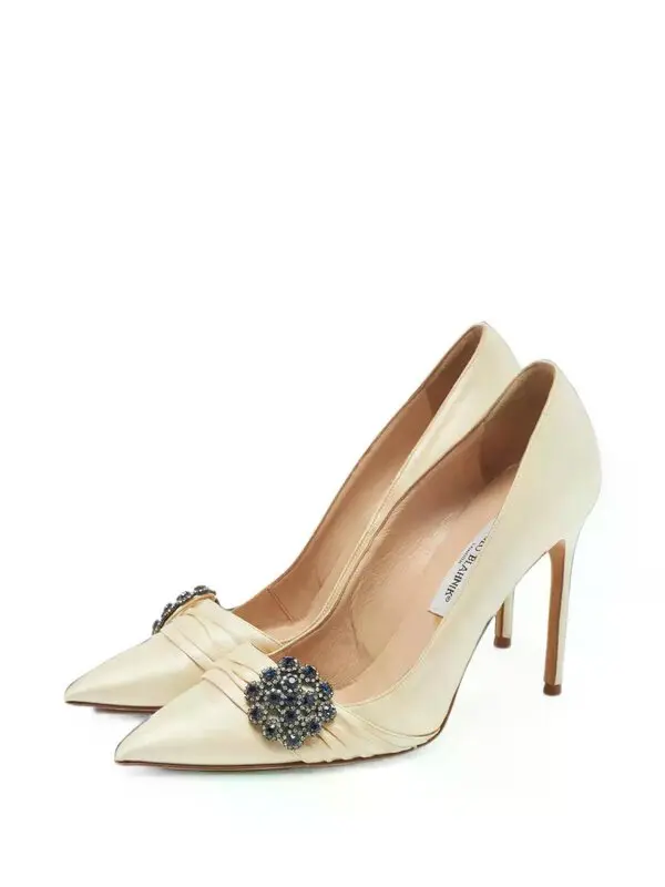 Manolo Blahnik Crystal-embellished Satin Pumps - Neutrals