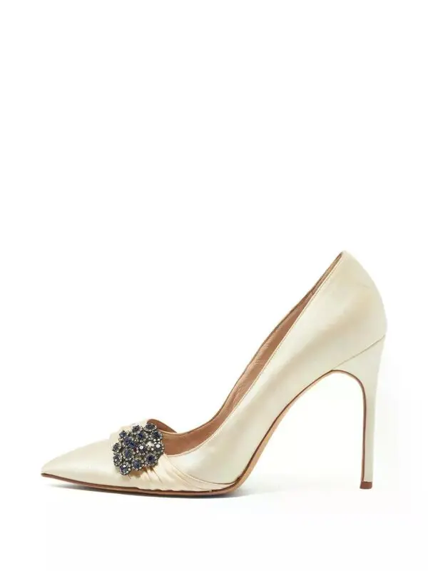 Manolo Blahnik Crystal-embellished Satin Pumps - Neutrals