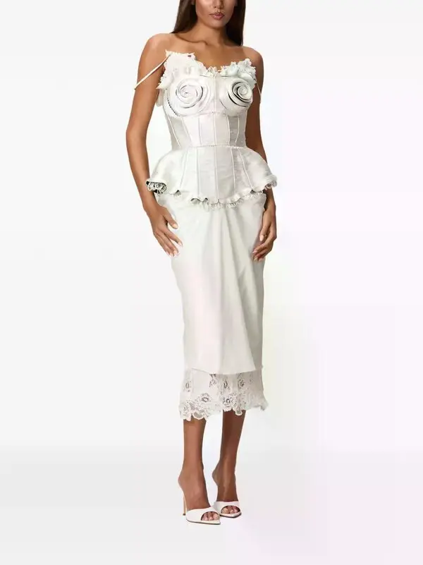 NORINA ST Mirage Rose-appliqué Peplum Corset - White
