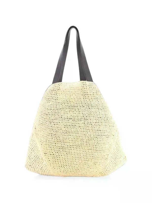 Loewe Punch Hole Raffia With Leather Medium Tote Bag - Neutrals