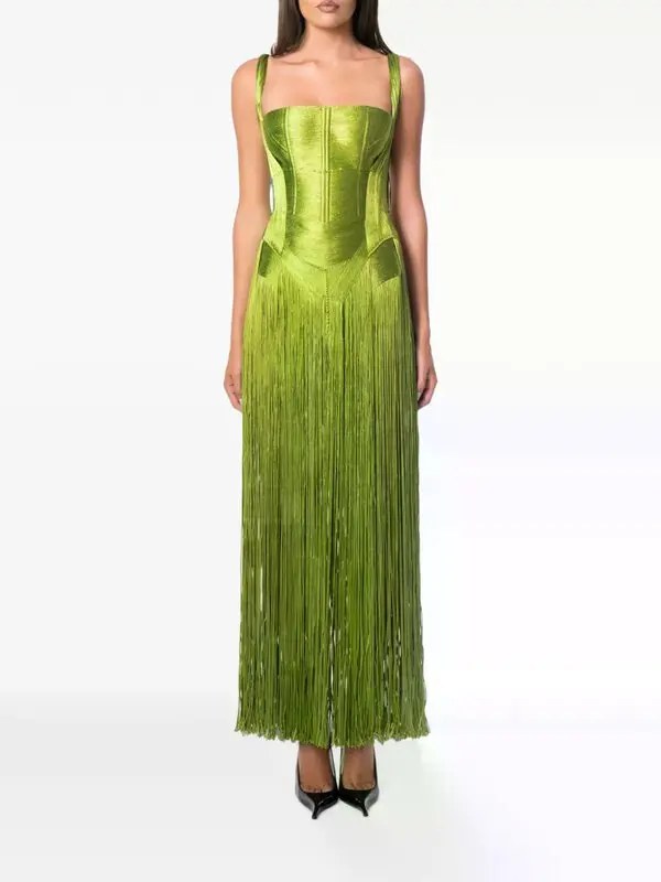 NORINA ST Emerald Fringe-trim Maxi Dress