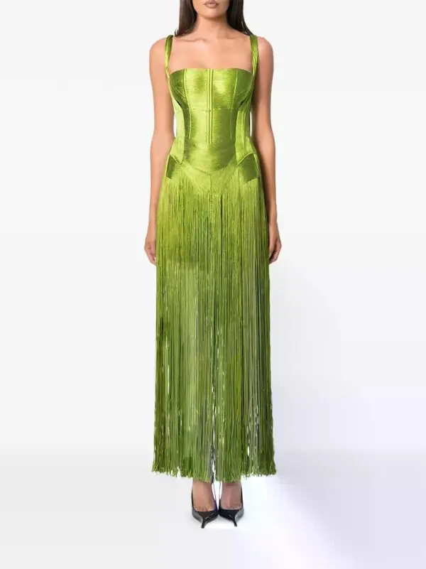 NORINA ST Fringe Trim Corset Maxi Dress - Green