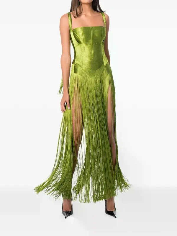 NORINA ST Fringe Trim Corset Maxi Dress