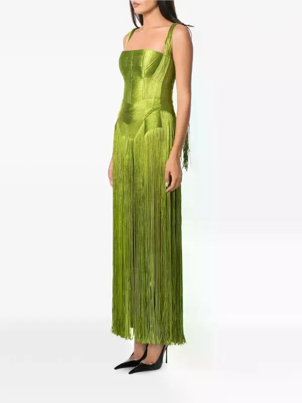 NORINA ST Fringe Trim Corset Maxi Dress