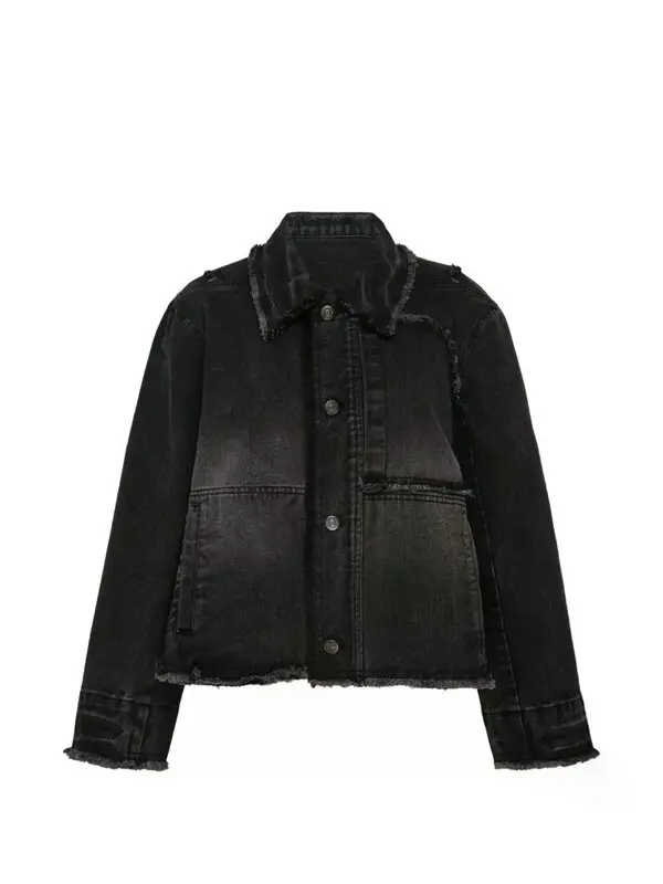 ORDINARY COUTURE CODE Graphic-print Frayed Denim Jacket