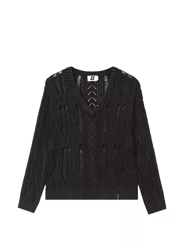 Izzue Cable-knit Distressed Sweater