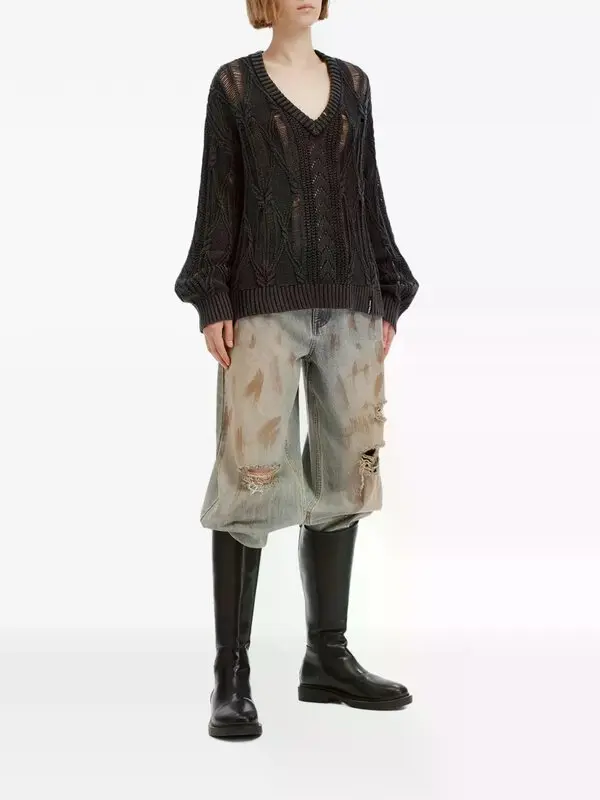 Izzue Cable-knit Distressed Sweater
