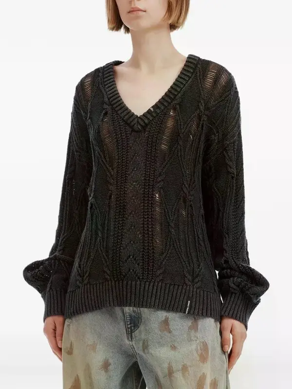 Izzue Cable-knit Distressed Sweater