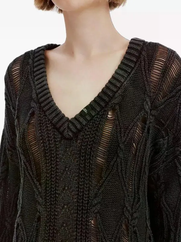 Izzue Cable-knit Distressed Sweater