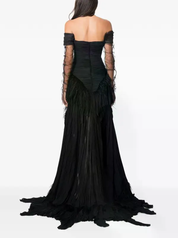 NORINA ST Diada Feather-trim Asymmetric Dress