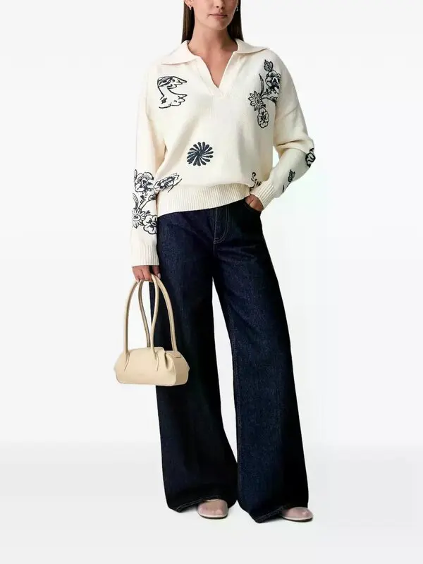 Scotch & Soda Royal Delft Floral-embroidered Polo-collar Sweater