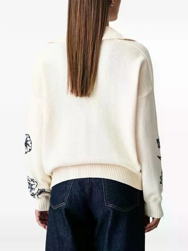 Scotch & Soda Royal Delft Floral-embroidered Polo-collar Sweater