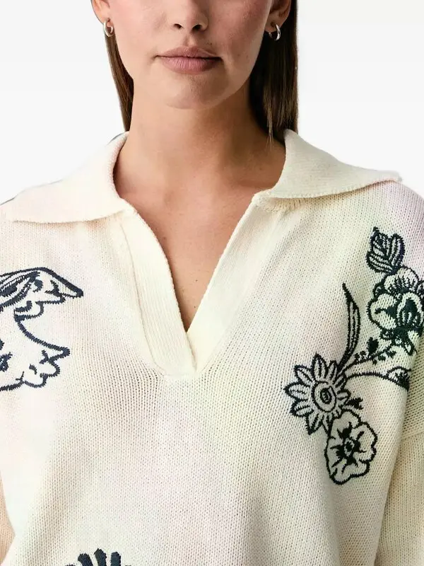 Scotch & Soda Royal Delft Floral-embroidered Polo-collar Sweater