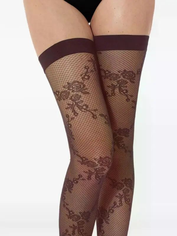 Wolford Floral Lace Stay-ups - Brown