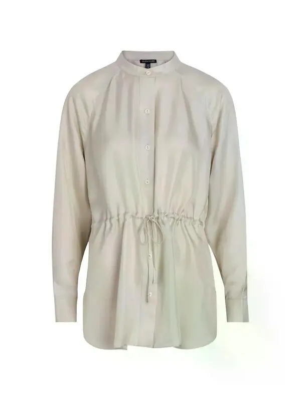 Eileen Fisher Drawstring-waist Band-collar Blouse - Neutrals