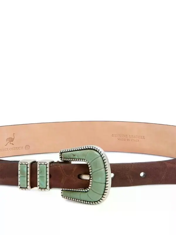 SILVER OSTRICH Leather Belt