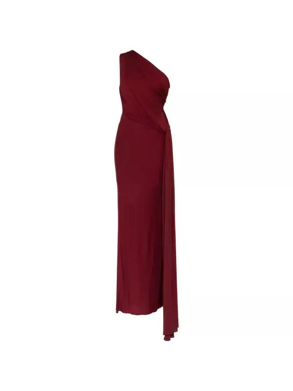 HERVE L. LEROUX Draped Asymmetric-neckline Gown - Red