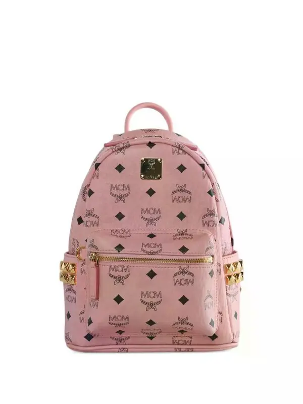 Mcm Monogram-print Studded Backpack - Pink