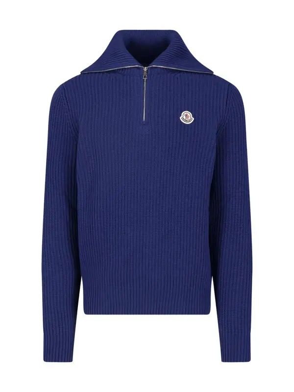 Moncler Virgin Wool Zip Sweater - Blue