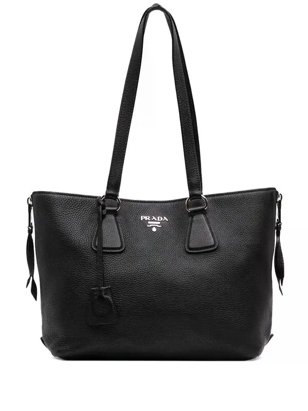 Prada 2013-2026 Vitello Daino Side Zip Tote Bag - Black