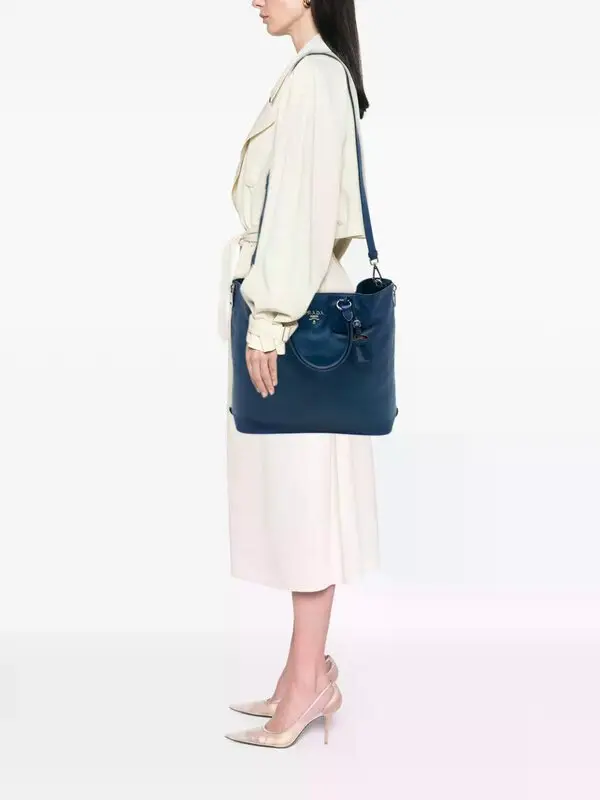 Prada Vitello Daino Side Zip Open Convertible Tote Satchel
