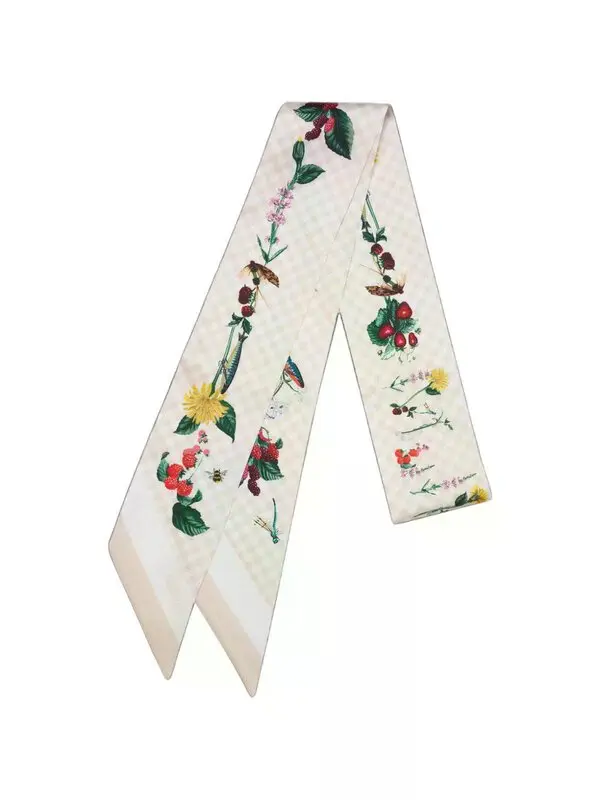 Mulberry Floral-print Gingham-check Scarf